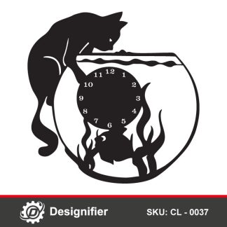 Aquarium Cat Wall Clock DXF CL0037, SVG CDR File For Laser CNC And ...