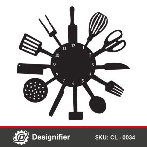 Kitchen Utensils Wall Clock DXF CL0034, SVG CDR File Ready to Cut using ...